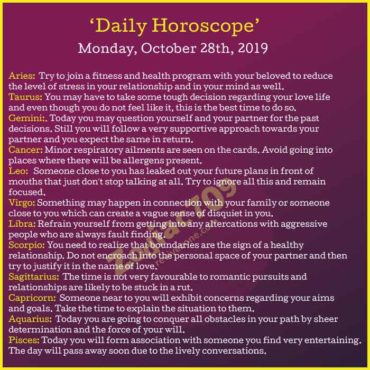 28th October 2019 Horoscope - Revive Zone