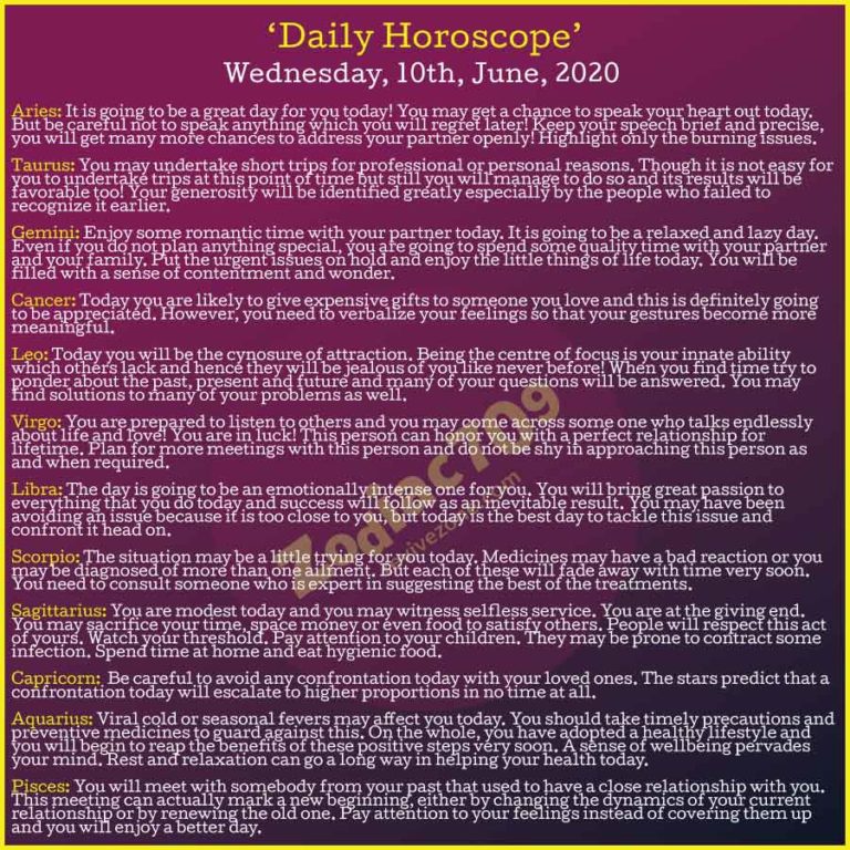 10th June Horoscope 2020 - Revive Zone